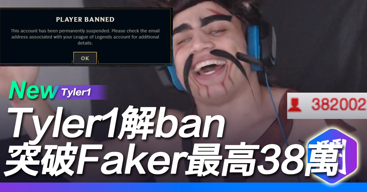 超越Faker紀錄，Tyler1 永ban後復權 38萬人同時觀看