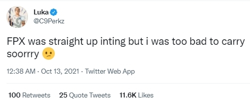 Perkz 推特：FPX 根本在送，但我太爛C不動 | 英雄聯盟