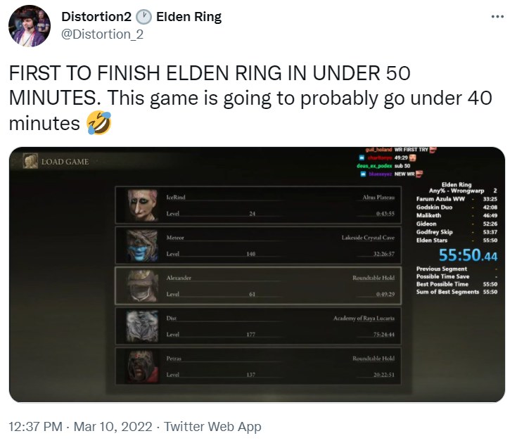 《艾爾登法環》的一周目速通記錄 Distortion2來到49分29秒 還可以更快! | 綜合遊戲討論