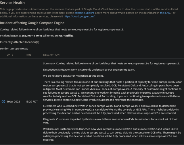 熱到秀逗了！ Google和Oracle英國服務器因高溫出現故障