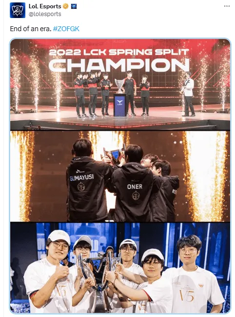 LOL官推曬ZOFGK合照並配文：一個時代的終結