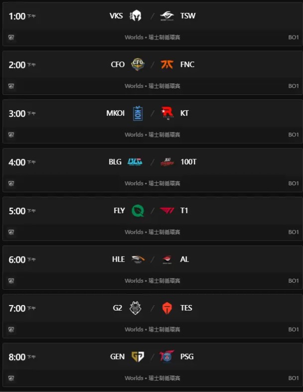 10/15瑞士輪D1賽程，2點CFO，PSG vs GEN壓軸
