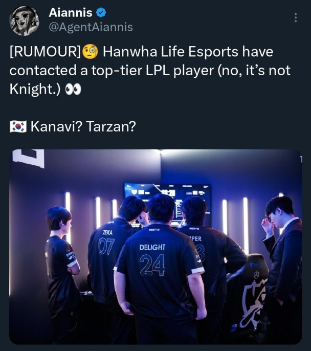 乳摸：韓華 HLE 正在接觸一個頂級 LPL 選手